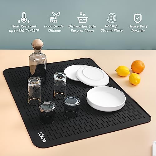 Extra Large 30 x 24 Inch Silicone Dish Drying Mat for Dish Drying Rack , Easy Clean Silicone Drying Mat for Kitchen Counter , Non-Slip Dish Drain Mat , Heat Resistant Silicone Dish Mat, Black , SAPID