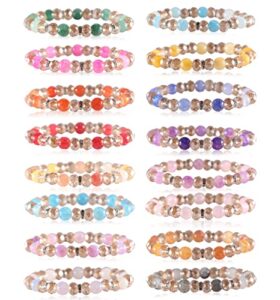 pipitree 16pcs crystal bracelet beaded bracelets for women, colorful stackable stretch beads bracelets healing crystals rhinestone spacers anxiety relief gifts for women