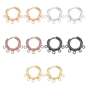 dicosmetic 10 pairs 5 colors huggie hoop earring stainless steel hoop earring findings with 5 loops black/gold/rose gold/rainbow color round leverback earring hooks for earring making, hole: 1.8mm