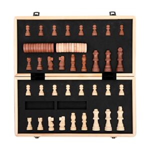 SOLENGMILY 15" Upgraded Large Wooden Magnetic Chess Board Set,Felt Interior with Storage Slots for Pieces,Includes 2 Extra 3" Queens、Chess Book & Carry Bag.Best Beginner Chess Sets for Adults & Kids