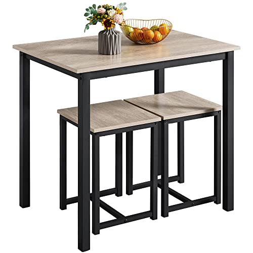 Yaheetech 3 Piece Dining Table Set - Kitchen Table & Chair Sets for 2 - Compact Table w/ 2 Stools & Space Saving Design for Dining Room Living Room Kitchen, Gray