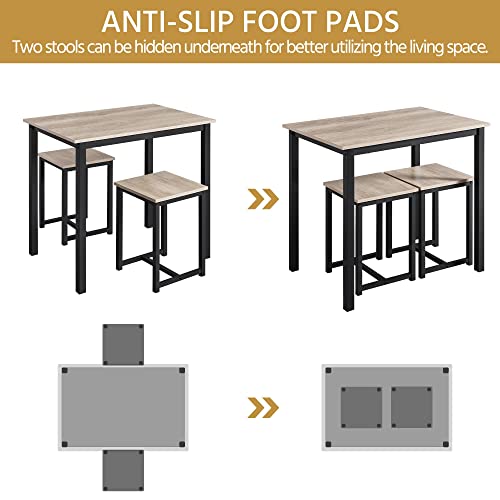 Yaheetech 3 Piece Dining Table Set - Kitchen Table & Chair Sets for 2 - Compact Table w/ 2 Stools & Space Saving Design for Dining Room Living Room Kitchen, Gray