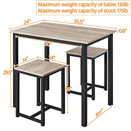 Yaheetech 3 Piece Dining Table Set - Kitchen Table & Chair Sets for 2 - Compact Table w/ 2 Stools & Space Saving Design for Dining Room Living Room Kitchen, Gray