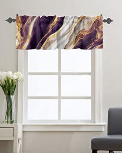 window curtain valances for kitchen windows,purple gold white marble texture rod pocket short window valance natural cracks granite stone cafe treatment valance for living room/bathroom/bedroom