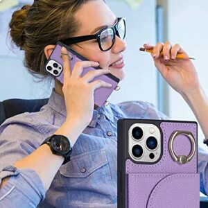 Lipvina for iPhone 13 Pro Max & iPhone 12 Pro Max Crossbody Wallet Case with Credit Card Holder,Lanyard Strap,360°Rotating Ring Kickstand,Flip PU Leather Girl's Phone Casas for Women Lady(Purple)