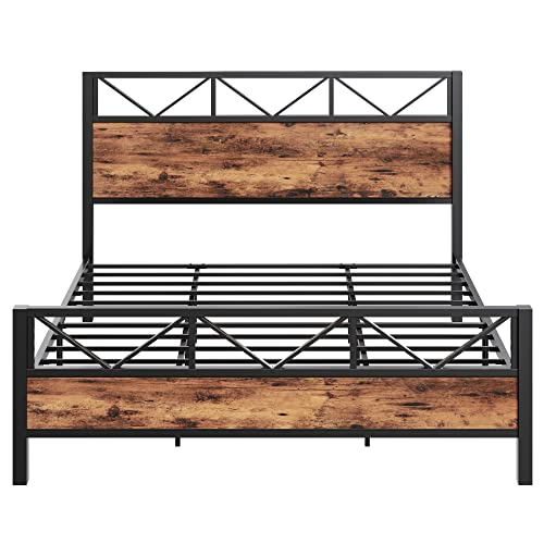 LIKIMIO King Bed Frame, Tall Industrial Headboard 51.2", Platform Bed Frame King with Strong Metal Support, Solid and Stable, Noise Free, No Box Spring Needed, Easy Assembly