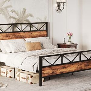 LIKIMIO King Bed Frame, Tall Industrial Headboard 51.2", Platform Bed Frame King with Strong Metal Support, Solid and Stable, Noise Free, No Box Spring Needed, Easy Assembly