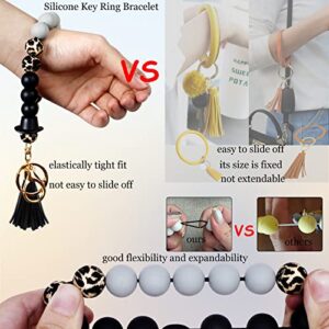 BIHRTC Silicone Key Ring Bracelet Wristlet Beaded Keychain Bracelet Key Chains Elastic Keyring Bangle for Women House Car Key Ring Holder Bangle Chain Leopard Keychain Wristlet