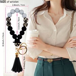 BIHRTC Silicone Key Ring Bracelet Wristlet Beaded Keychain Bracelet Key Chains Elastic Keyring Bangle for Women House Car Key Ring Holder Bangle Chain Leopard Keychain Wristlet