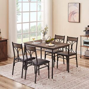 VECELO 5 Piece Kitchen Table Room,Dinette,Breakfast Nook,Industrial Style, Dining Set for 4, Retro Brown