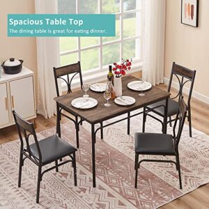 VECELO 5 Piece Kitchen Table Room,Dinette,Breakfast Nook,Industrial Style, Dining Set for 4, Retro Brown