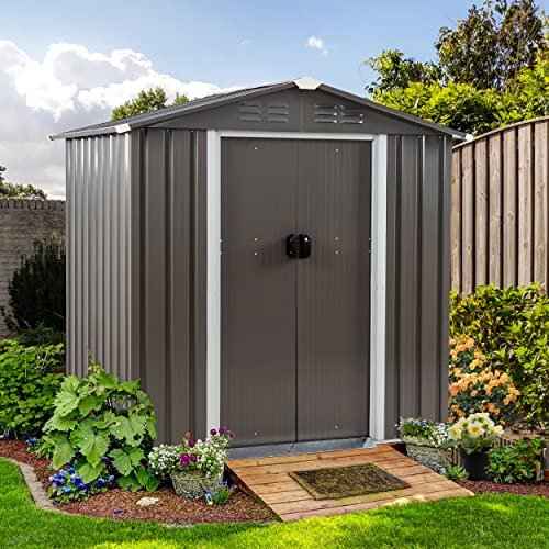 Shintenchi 6X4 FT Outdoor Storage Shed,Waterproof Metal Garden Sheds with Lockable Double Door,Weather Resistant Steel Tool Storage House Shed for Yard,Garden,Patio,Lawn,Grey