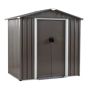 Shintenchi 6X4 FT Outdoor Storage Shed,Waterproof Metal Garden Sheds with Lockable Double Door,Weather Resistant Steel Tool Storage House Shed for Yard,Garden,Patio,Lawn,Grey