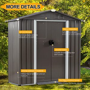 Shintenchi 6X4 FT Outdoor Storage Shed,Waterproof Metal Garden Sheds with Lockable Double Door,Weather Resistant Steel Tool Storage House Shed for Yard,Garden,Patio,Lawn,Grey