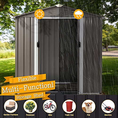 Shintenchi 6X4 FT Outdoor Storage Shed,Waterproof Metal Garden Sheds with Lockable Double Door,Weather Resistant Steel Tool Storage House Shed for Yard,Garden,Patio,Lawn,Grey