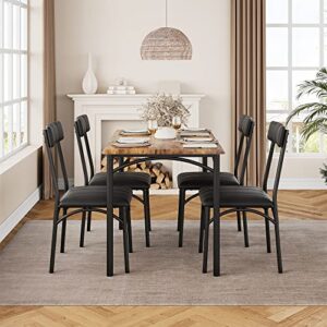 Amyove Kitchen Dining Room Table Set for 4 with Upholstered Chairs, Rustic Brown