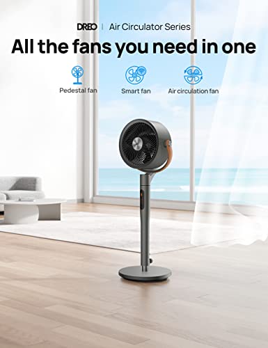 Dreo Pedestal Fan with Remote, PolyFan 513S, 43'' Quiet Standing Fan for Home Bedroom, 120°+105° Smart Oscillating Floor Fans with Wi-Fi/Voice Control, Works with Alexa/Google, 6 Modes, 8 Speeds