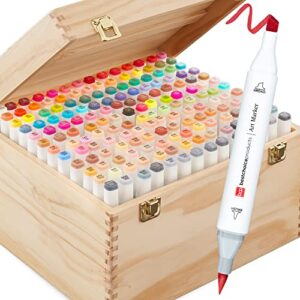 best choice products set of 168 alcohol-based markers, dual-tipped alcohol markers for adults, double-sided art kit w/brush & chisel tip, color chart, wood carrying case - natural