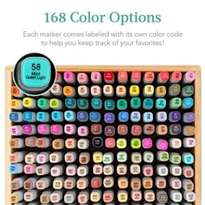 Best Choice Products Set of 168 Alcohol-Based Markers, Dual-Tipped Alcohol Markers for Adults, Double-Sided Art Kit w/Brush & Chisel Tip, Color Chart, Wood Carrying Case - Natural