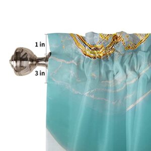 Marble Auqa Curtain Valance for Windows/Kitchen/Living Room/Bedroom, Modern Abstract Gold White Art Rod Pocket Window Valance Curtain Panel Drape Treatment, Short Topper Small Tier Cafe Curtains 54x18