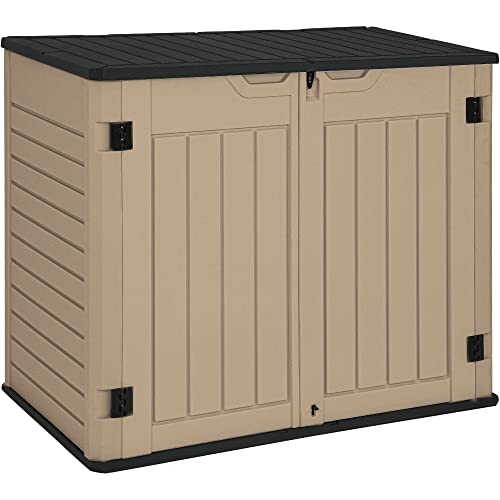 YITAHOME Outdoor Horizontal Storage Sheds w/o Shelf, Weather Resistant Resin Tool Shed, Multi-Opening Door for Easy Storage of Bike, Trash Cans, Garden Tools, 35 cu ft, Waterproof, Lockable (Brown)