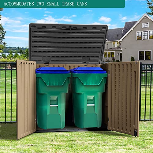 YITAHOME Outdoor Horizontal Storage Sheds w/o Shelf, Weather Resistant Resin Tool Shed, Multi-Opening Door for Easy Storage of Bike, Trash Cans, Garden Tools, 35 cu ft, Waterproof, Lockable (Brown)