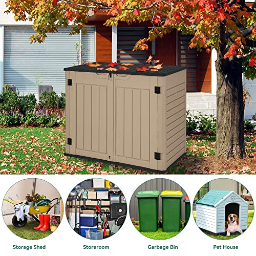 YITAHOME Outdoor Horizontal Storage Sheds w/o Shelf, Weather Resistant Resin Tool Shed, Multi-Opening Door for Easy Storage of Bike, Trash Cans, Garden Tools, 35 cu ft, Waterproof, Lockable (Brown)