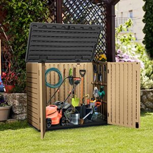 YITAHOME Outdoor Horizontal Storage Sheds w/o Shelf, Weather Resistant Resin Tool Shed, Multi-Opening Door for Easy Storage of Bike, Trash Cans, Garden Tools, 35 cu ft, Waterproof, Lockable (Brown)