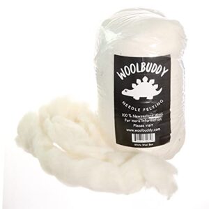 woolbuddy needle felting wool, handmade carded core wool for wool felting, white wool roving for wet painting, diy drier balls and felting pad, felting supply and bulk chunky yarn (8oz)