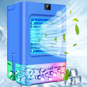 evaporative portable air conditioners, 700ml personal space mini air cooler with 3 wind speeds and spray humidify, small ac cooling fan, air conditioner portable with handle for room home camping