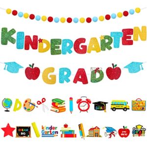 5 pcs kindergarten graduation banner 2023 kids kindergarten grad garland decorations with wool felt ball garland colorful pom pom garland congrats grad party favor supplies for school classroom