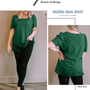 Eytino Womens Plus Size Tshirts Summer Square Neck Puff Sleeve Loose Casual Blouse Tops,2X Green