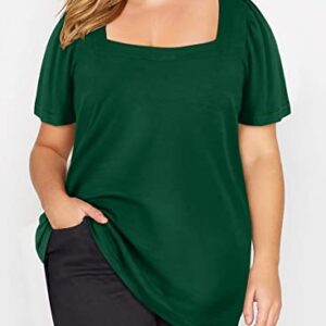 Eytino Womens Plus Size Tshirts Summer Square Neck Puff Sleeve Loose Casual Blouse Tops,2X Green