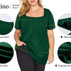 Eytino Womens Plus Size Tshirts Summer Square Neck Puff Sleeve Loose Casual Blouse Tops,2X Green