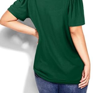 Eytino Womens Plus Size Tshirts Summer Square Neck Puff Sleeve Loose Casual Blouse Tops,2X Green