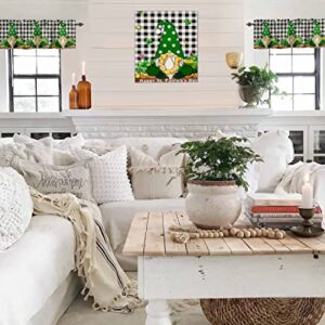 Valances for Windows St. Patrick's Day Clover Gold Coin Gnomes Black White Buffalo Plaid Kitchen Valances for Windows Rod Pocket Window Valance Curtains,Semi Sheer Valance for Kitchen 54" x18"