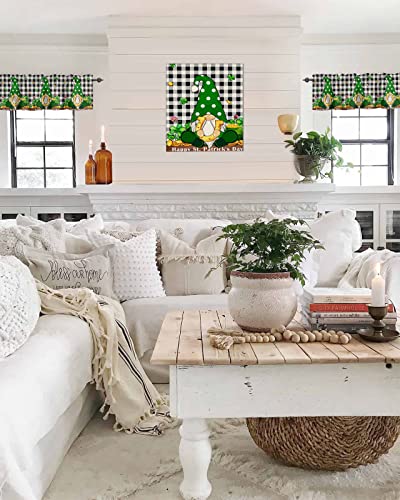 Valances for Windows St. Patrick's Day Clover Gold Coin Gnomes Black White Buffalo Plaid Kitchen Valances for Windows Rod Pocket Window Valance Curtains,Semi Sheer Valance for Kitchen 54" x18"