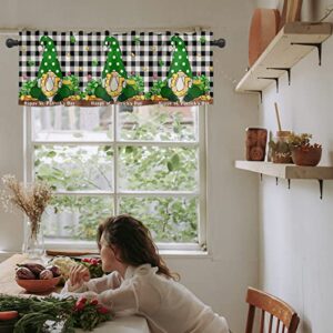 Valances for Windows St. Patrick's Day Clover Gold Coin Gnomes Black White Buffalo Plaid Kitchen Valances for Windows Rod Pocket Window Valance Curtains,Semi Sheer Valance for Kitchen 54" x18"