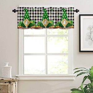 Valances for Windows St. Patrick's Day Clover Gold Coin Gnomes Black White Buffalo Plaid Kitchen Valances for Windows Rod Pocket Window Valance Curtains,Semi Sheer Valance for Kitchen 54" x18"