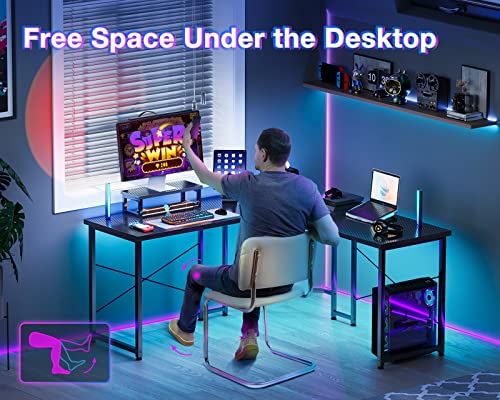 ODK L Shaped Gaming Desk, 51 Inch Computer Desk with Monitor Stand, PC Gaming Desk, Corner Desk Table for Home Office Sturdy Writing Workstation, Carbon Fiber Surface, Black