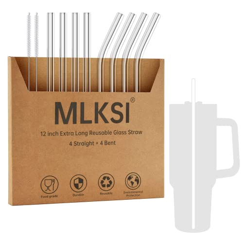 MLKSI Replacement Glass Straws for Stanley Cup Accessories, 8 Pack Reusable Straws with Cleaning Brush Compatible with Stanley 40oz Stanley Cup Stanley Water Jug