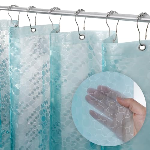 LiBa Plastic Shower Curtain Liner, Heavy Duty 8G Shower Liner for Bathroom, Waterproof Vinyl Shower Curtain, 3 Magnets, Rustproof Mental Grommets - 3D Aqua Circle Pattern, 72x72