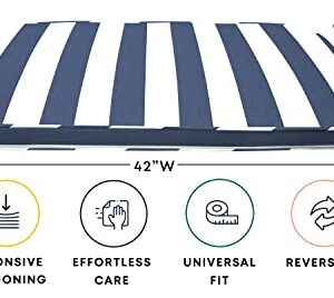 Honeycomb Indoor/Outdoor Cabana Stripe Blue & White Loveseat Bench Cushion: Rounded Corners, Recycled Fiberfill, Weather Resistant, Comfortable and Stylish Patio Cushion: 42" W x 18.5" D x 2.5" T