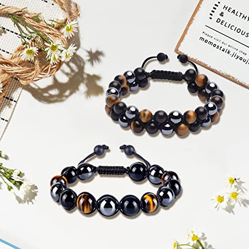 TAGOMEI Triple Protection Bracelet Gifts for Mens Bracelet, Tiger Eye Bracelet Men Black Obsidian Hematite 10mm Handmade Beaded Bracelets for Men Women, Natural Crystal Jewelry Stone Bracelets Gifts