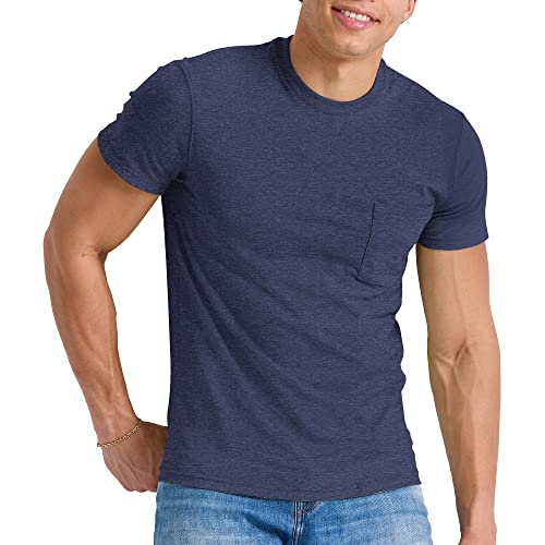 Hanes Originals Crewneck T-Shirt, 100% Cotton Pocket Tees for Men, Athletic Navy Heather