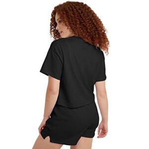 Hanes Originals Short-Sleeve Cropped T-Shirt, 100% Cotton Tees for Women, Boxy Fit, Black