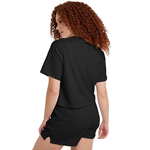 Hanes Originals Short-Sleeve Cropped T-Shirt, 100% Cotton Tees for Women, Boxy Fit, Black