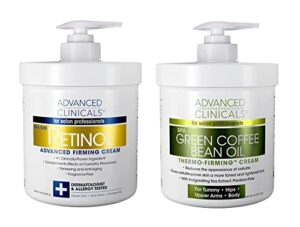 advanced clinicals retinol body cream + green coffee bean oil slim & tighten body lotion moisturizer skin care set, anti aging firming & tightening dry skin rescue face & body cream set, 2-pack