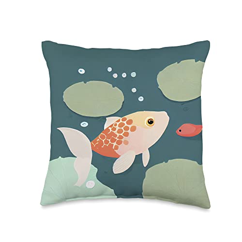 Koi Carp Clothing Kawaii Cute Koi Fish and Baby Pond Lilly pad Throw Pillow, 16x16, Multicolor