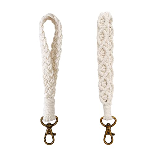 Poagoep 2 Pcs Macrame Keychain Boho Handmade Wristlet Keychain Wrist Lanyard Key Chain for Women（2）